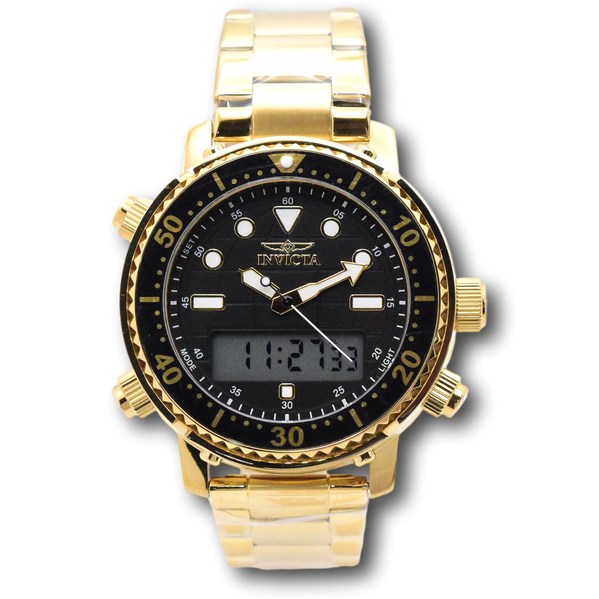Invicta Pro Diver Men's 46.5mm Gold Dual Time Digital Ana-Digi Watch 4 – Klawk Watches